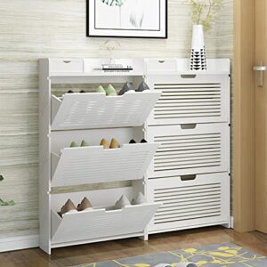 oihya white tipping shoe cabinet freestanding racks cabinet shoe storage organizer for entrances hallways corridor (3 tier)