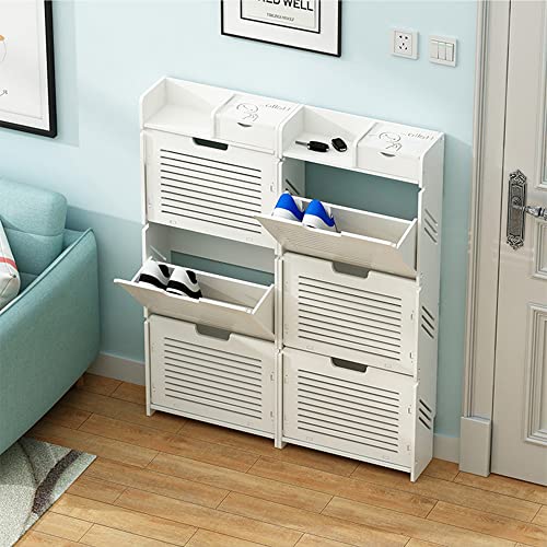 OIHYA White Tipping Shoe Cabinet Freestanding Racks Cabinet Shoe Storage Organizer for Entrances Hallways Corridor (3 Tier)