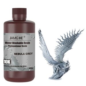 3d printer resin,jamghe 10k water washable resin for lcd dlp sla 405nm printer uv-curing photopolymer rapid high precision low odor standard resin (nebula grey, 1000g)