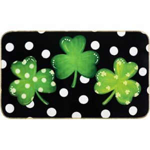 anydesign st. patrick's day door mat green shamrock clover front door mat with anti-slip rubber back irish black white polka dot print felt doormat for indoor outdoor kitchen home decor, 17 x 29 inch