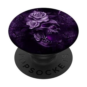 purple skull black floral flowers skulls skeletons bones popsockets swappable popgrip