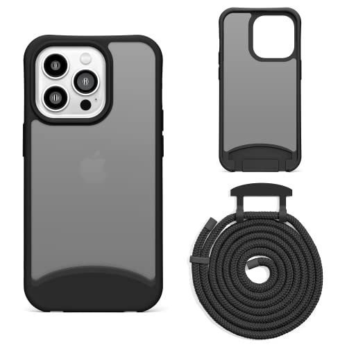 Lawonda Crossbody for iPhone 13 Pro Max Case, Adjustable Lanyard Detachable Transparent Shockproof Protective Bumpers Phone Case Black