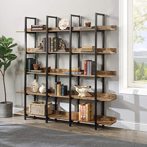 Lifeand 5-Tier Bookshelf Home Office Open Bookcase,Vintage Industrial Style Shelf with Metal Frame, MDF Board,Brown