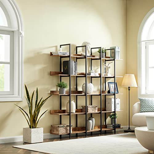 Lifeand 5-Tier Bookshelf Home Office Open Bookcase,Vintage Industrial Style Shelf with Metal Frame, MDF Board,Brown