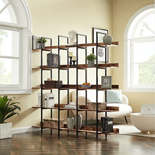 Lifeand 5-Tier Bookshelf Home Office Open Bookcase,Vintage Industrial Style Shelf with Metal Frame, MDF Board,Brown