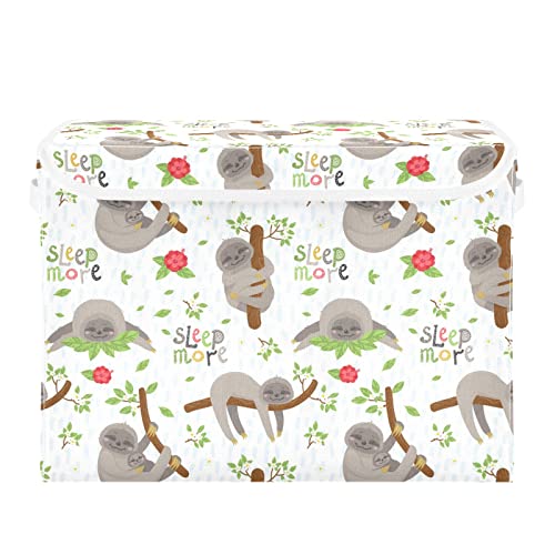 innewgogo Cute Sloths Storage Bins with Lids for Organizing Foldable Storage Box With Lid with Handles Oxford Cloth Storage Cube Box for Toys