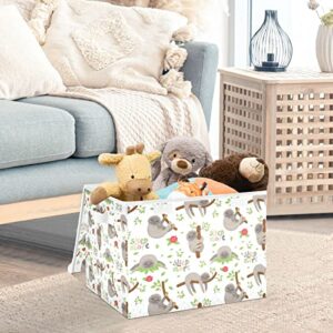 innewgogo Cute Sloths Storage Bins with Lids for Organizing Foldable Storage Box With Lid with Handles Oxford Cloth Storage Cube Box for Toys