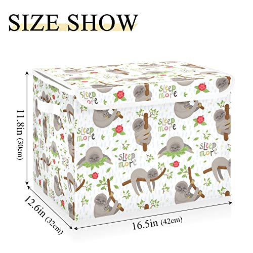 innewgogo Cute Sloths Storage Bins with Lids for Organizing Foldable Storage Box With Lid with Handles Oxford Cloth Storage Cube Box for Toys