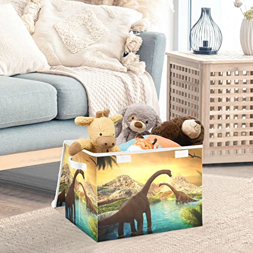 innewgogo Dinosaurs Storage Bins with Lids for Organizing Dust-proof Storage Bins with Handles Oxford Cloth Storage Cube Box for Living Room