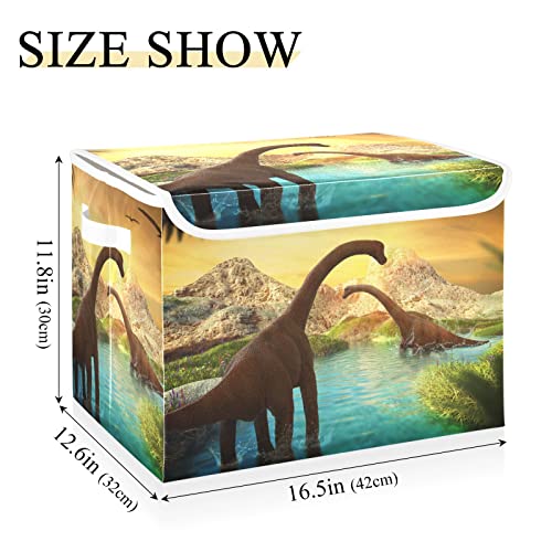 innewgogo Dinosaurs Storage Bins with Lids for Organizing Dust-proof Storage Bins with Handles Oxford Cloth Storage Cube Box for Living Room