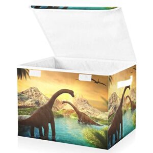 innewgogo Dinosaurs Storage Bins with Lids for Organizing Dust-proof Storage Bins with Handles Oxford Cloth Storage Cube Box for Living Room