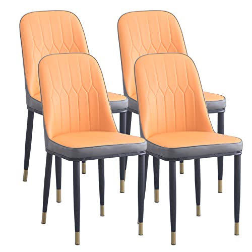 GNIXUU Dining Chairs Set of 4, Leather Dining Chair Modern Upholstered Kitchen Side Chair with PU Cushion and Metal Legs for Dining Living Room Restaurant(Orange)