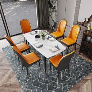 GNIXUU Dining Chairs Set of 4, Leather Dining Chair Modern Upholstered Kitchen Side Chair with PU Cushion and Metal Legs for Dining Living Room Restaurant(Orange)