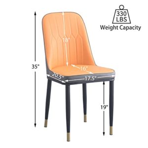 GNIXUU Dining Chairs Set of 4, Leather Dining Chair Modern Upholstered Kitchen Side Chair with PU Cushion and Metal Legs for Dining Living Room Restaurant(Orange)