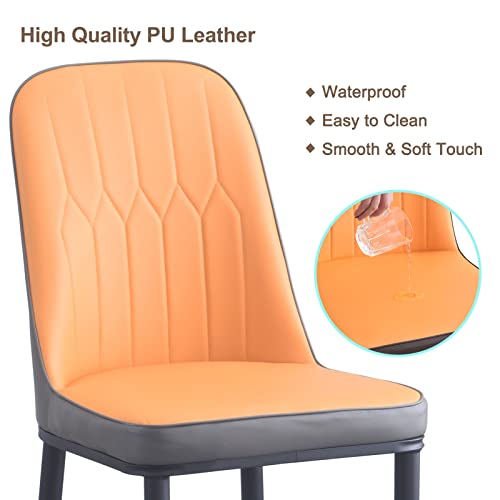 GNIXUU Dining Chairs Set of 4, Leather Dining Chair Modern Upholstered Kitchen Side Chair with PU Cushion and Metal Legs for Dining Living Room Restaurant(Orange)