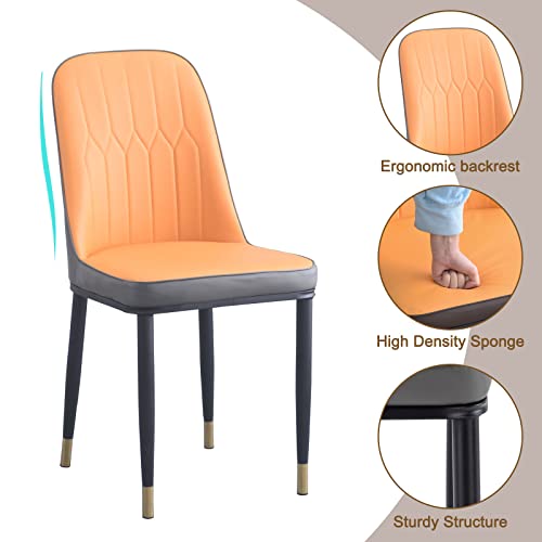 GNIXUU Dining Chairs Set of 4, Leather Dining Chair Modern Upholstered Kitchen Side Chair with PU Cushion and Metal Legs for Dining Living Room Restaurant(Orange)