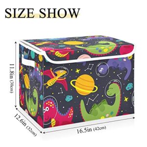 innewgogo Dinosaur Space Storage Bins with Lids for Organizing Collapsible Storage Cube Bin with Handles Oxford Cloth Storage Cube Box for Bed Room