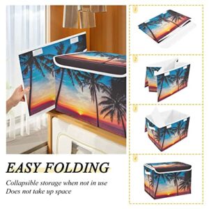 CaTaKu Sea Sunset Tropical Storage Bins with Lids and Handles, Fabric Large Storage Container Cube Basket with Lid Decorative Storage Boxes for Organizing Clothes