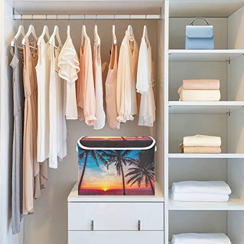 CaTaKu Sea Sunset Tropical Storage Bins with Lids and Handles, Fabric Large Storage Container Cube Basket with Lid Decorative Storage Boxes for Organizing Clothes