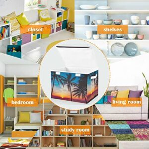 CaTaKu Sea Sunset Tropical Storage Bins with Lids and Handles, Fabric Large Storage Container Cube Basket with Lid Decorative Storage Boxes for Organizing Clothes