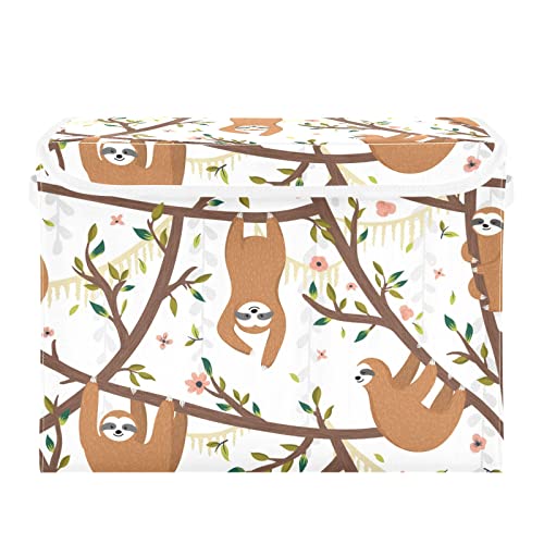 Tropical Sloths Storage Bins with Lids for Organizing Lidded Home Storage Bins with Handles Oxford Cloth Storage Cube Box for Car