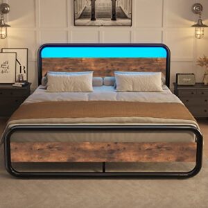 catrimown king bed frame with headboard led bed frame king metal platform bed frame king size heavy duty king wood platform bed frame under bed storage noise free no box spring needed