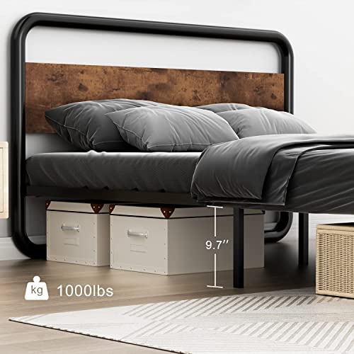 Catrimown King Bed Frame with Headboard LED Bed Frame King Metal Platform Bed Frame King Size Heavy Duty King Wood Platform Bed Frame Under Bed Storage Noise Free No Box Spring Needed