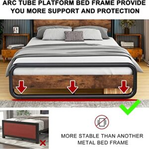 Catrimown King Bed Frame with Headboard LED Bed Frame King Metal Platform Bed Frame King Size Heavy Duty King Wood Platform Bed Frame Under Bed Storage Noise Free No Box Spring Needed