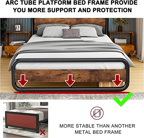 Catrimown King Bed Frame with Headboard LED Bed Frame King Metal Platform Bed Frame King Size Heavy Duty King Wood Platform Bed Frame Under Bed Storage Noise Free No Box Spring Needed