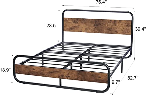 Catrimown King Bed Frame with Headboard LED Bed Frame King Metal Platform Bed Frame King Size Heavy Duty King Wood Platform Bed Frame Under Bed Storage Noise Free No Box Spring Needed