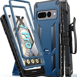 FNTCASE for Google Pixel 7-Pro Phone Case: Rugged Shockproof Protective Holster Clip & Kickstand Case with Built-in Screen Protector | Tough Dual Layer Heavy Duty Protection Cell Phone Cover (Blue)