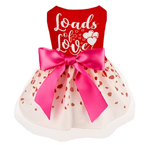 Dog Valentine's Day Dress - Soft Breathable Puppy Dress Love Printed Pet Sundress (Medium,Red)