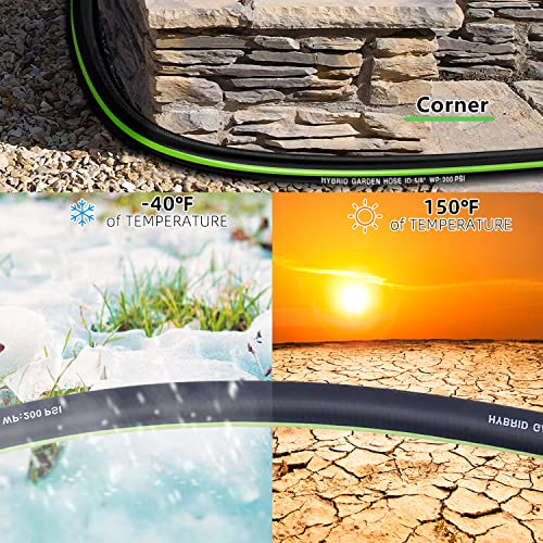 150 ft Hybrid Garden Hose – No Kink,Heavy Duty,Lightweigh Flexible,Leakproof Water Hose – 5/8 in ID,3/4"Solid Brass Connectors - Rubber Car Hoses Pipe for outdoor Watering& Washing,600 Burst PSI