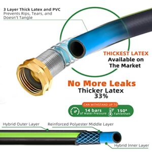 150 ft Hybrid Garden Hose – No Kink,Heavy Duty,Lightweigh Flexible,Leakproof Water Hose – 5/8 in ID,3/4"Solid Brass Connectors - Rubber Car Hoses Pipe for outdoor Watering& Washing,600 Burst PSI