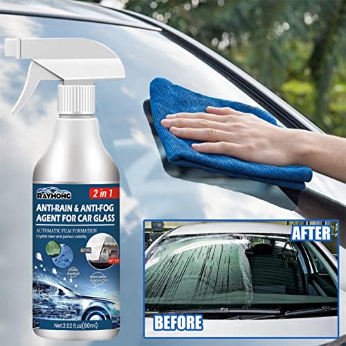 60ML Anti Fog Spray, Auto Windshield Cleaning Agent, Film Coating Agent for Automotive Interior Glass and Mirrors, Anti Fog Agent for Car Glasses to Prevent Fogging and Improve Driving Visibility