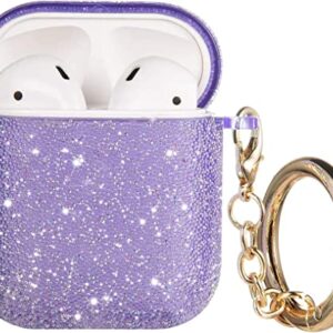 Bling Airpods Case, Cute Glitte Diamond Airpod 1st/2rd Case Cover for Girls Women, Rhinestone Airpods Protective Case with Keychain, Scratch Proof and Drop Proof (Purple)