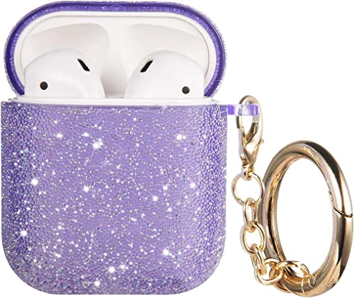 Bling Airpods Case, Cute Glitte Diamond Airpod 1st/2rd Case Cover for Girls Women, Rhinestone Airpods Protective Case with Keychain, Scratch Proof and Drop Proof (Purple)