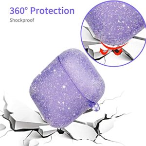 Bling Airpods Case, Cute Glitte Diamond Airpod 1st/2rd Case Cover for Girls Women, Rhinestone Airpods Protective Case with Keychain, Scratch Proof and Drop Proof (Purple)