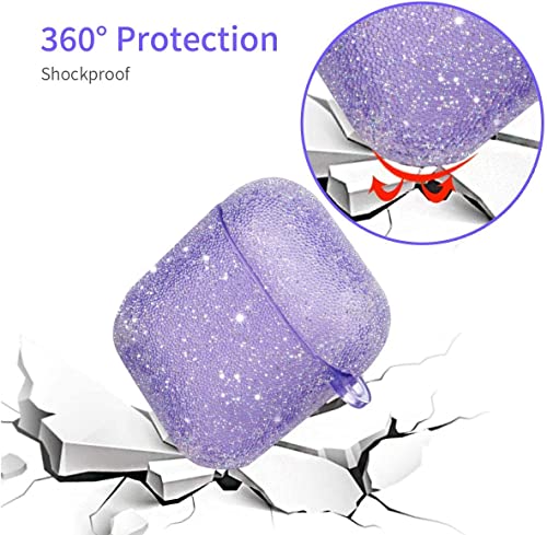 Bling Airpods Case, Cute Glitte Diamond Airpod 1st/2rd Case Cover for Girls Women, Rhinestone Airpods Protective Case with Keychain, Scratch Proof and Drop Proof (Purple)