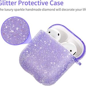 Bling Airpods Case, Cute Glitte Diamond Airpod 1st/2rd Case Cover for Girls Women, Rhinestone Airpods Protective Case with Keychain, Scratch Proof and Drop Proof (Purple)