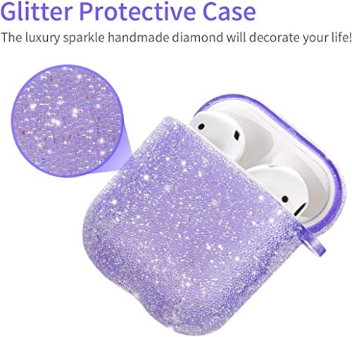 Bling Airpods Case, Cute Glitte Diamond Airpod 1st/2rd Case Cover for Girls Women, Rhinestone Airpods Protective Case with Keychain, Scratch Proof and Drop Proof (Purple)