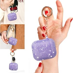 Bling Airpods Case, Cute Glitte Diamond Airpod 1st/2rd Case Cover for Girls Women, Rhinestone Airpods Protective Case with Keychain, Scratch Proof and Drop Proof (Purple)