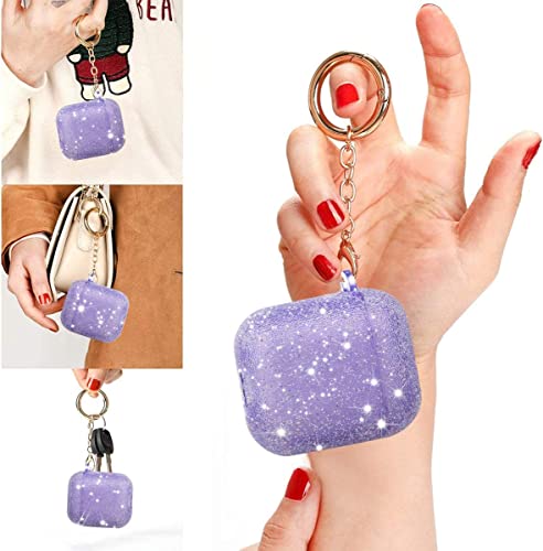 Bling Airpods Case, Cute Glitte Diamond Airpod 1st/2rd Case Cover for Girls Women, Rhinestone Airpods Protective Case with Keychain, Scratch Proof and Drop Proof (Purple)