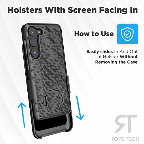 Rome Tech Holster Case with Belt Clip for Samsung Galaxy S23 6.1" [ONLY] Slim Heavy Duty Shell Holster Combo - Rugged Phone Cover with Kickstand Compatible with Samsung Galaxy S23 - Black Lines