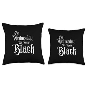 FUNNY NOVELTY WOMEN'S, MEN'S GRAPHIC DESIGNS ON Wednesday WE WEAR Black, Fun Gothic Family, Dark Comedy Throw Pillow, 16x16, Multicolor