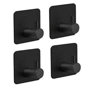 mestpurer heavy duty stick on adhesive wall hooks for hanging towels, waterproof stainless steel sticky hooks for bathroom shower kitchen bathroom home door, 4 packs black (black)