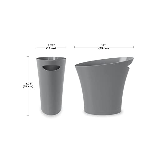 Umbra Skinny Stylish and Compact Trash Can with Open Top, Built-in Handle and Narrow Footprint (2-Gallon (7.5L), Charcoal) (5-Pack)