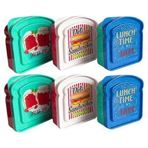 pack of 6 food storage sandwich containers, 2 cups / 16 oz / 490 ml - 3 different designs. great for meal prep. kids or adult lunch box - bpa free and reusable