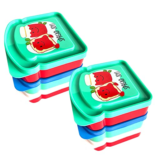 Pack of 6 Food Storage Sandwich Containers, 2 cups / 16 oz / 490 ml - 3 Different Designs. Great for Meal Prep. Kids or Adult Lunch Box - BPA Free and Reusable