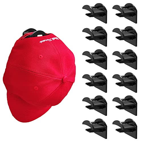 SUPERNIGHT 12 Pack Adhesive Hat Hooks for Wall, Hat Racks for Baseball Caps, Minimalist, No Drilling, Strong Hold Hat Hangers for Closet Door Wall (Black)